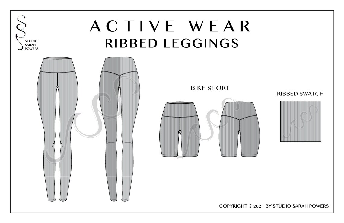 ACTIVE WEAR Leggings Fashion Design CAD Technical Vector Flat Sketches ...