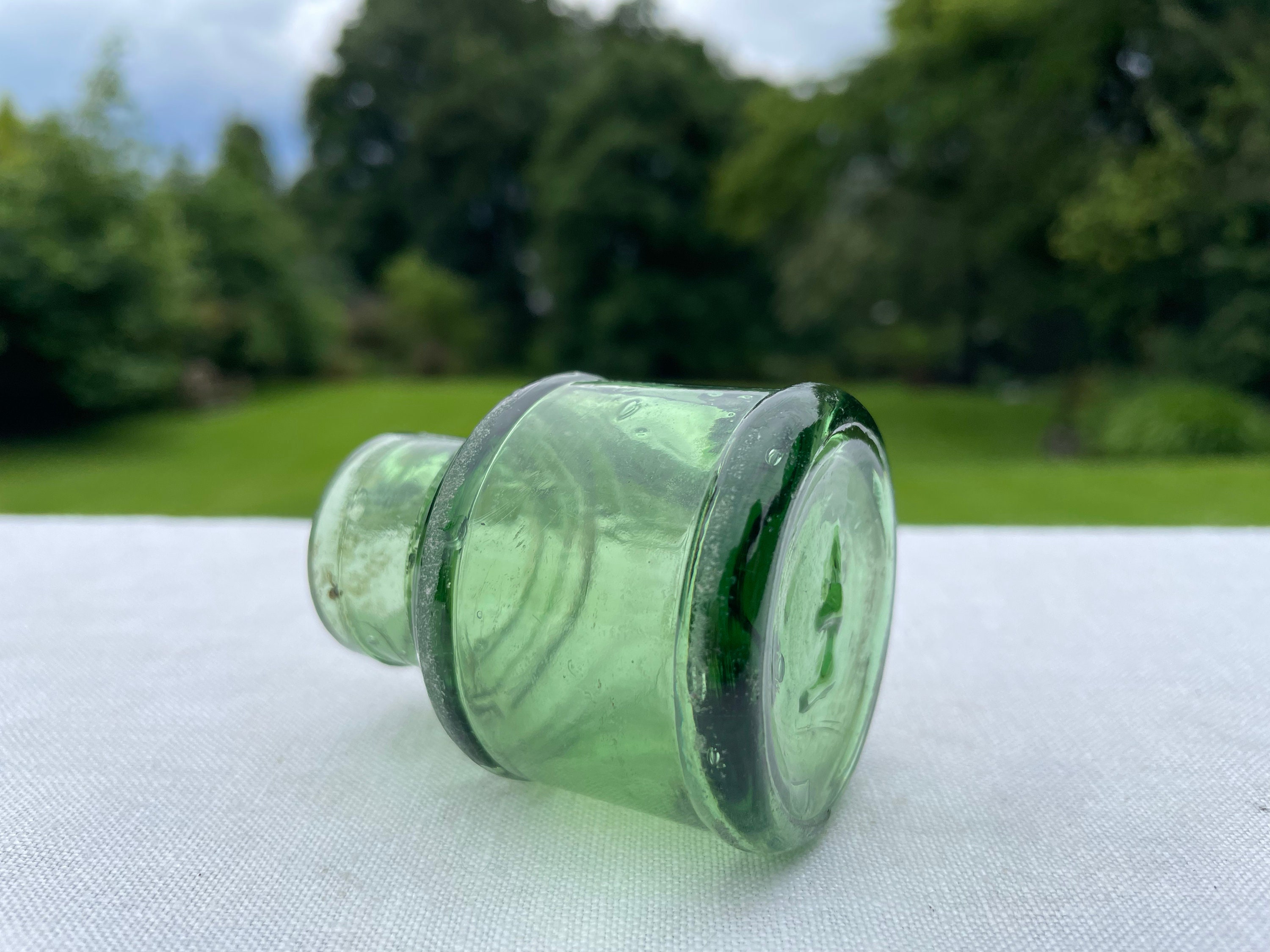 Vintage Victorian Cotton Reel Ink Well in a Beautiful Rare Green Shade ...