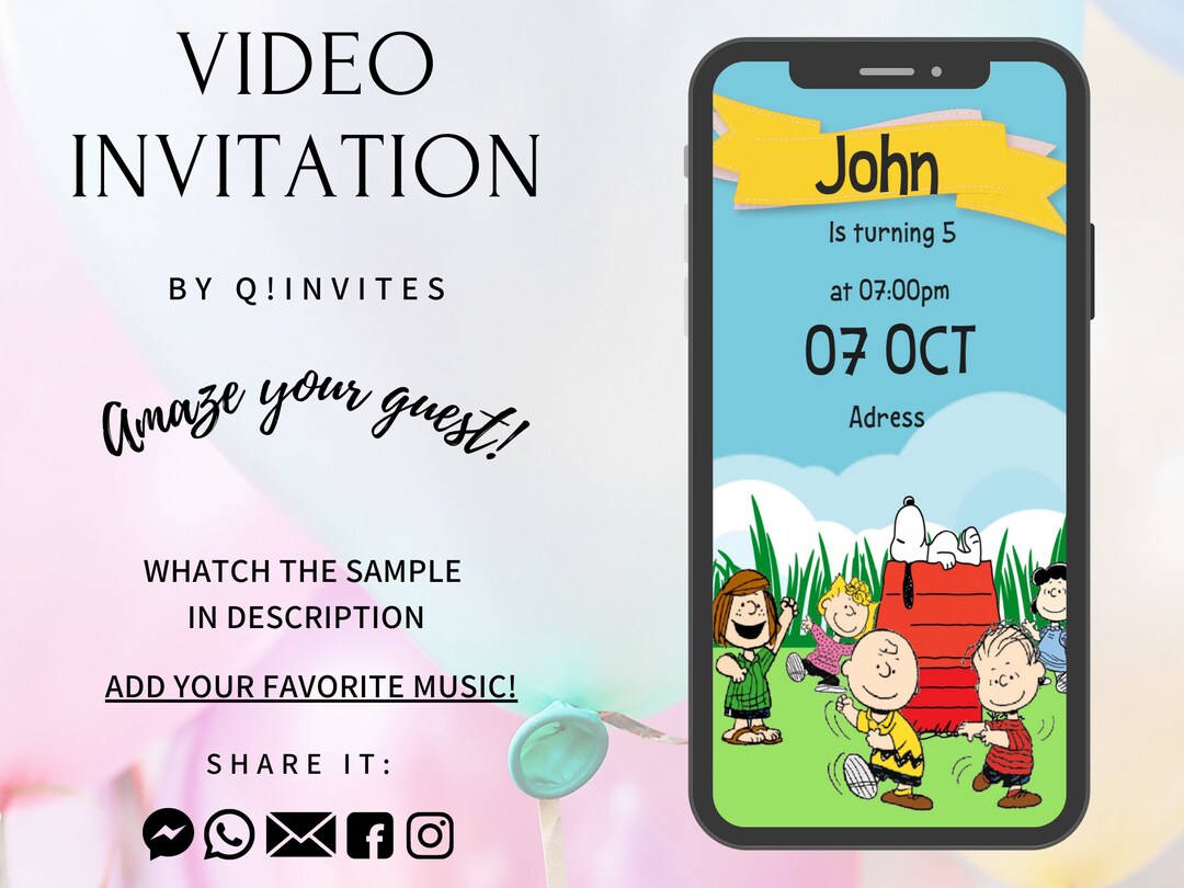 Snoopy Birthday Video Invitation: Animated Party Invite - Etsy