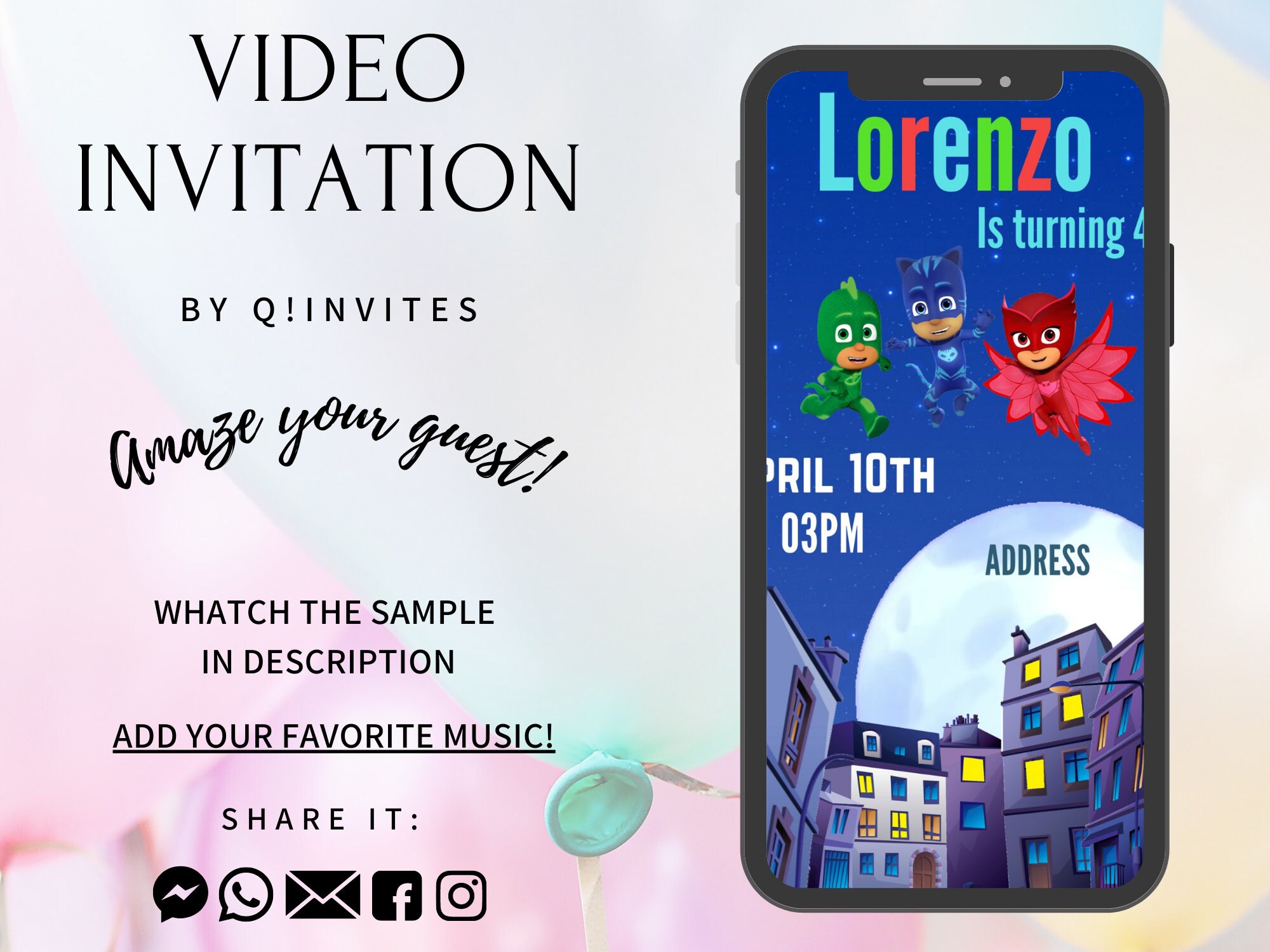 PJ Masks Video Invitation ,pj Masks,pj Masks Animated Invitation,pj ...
