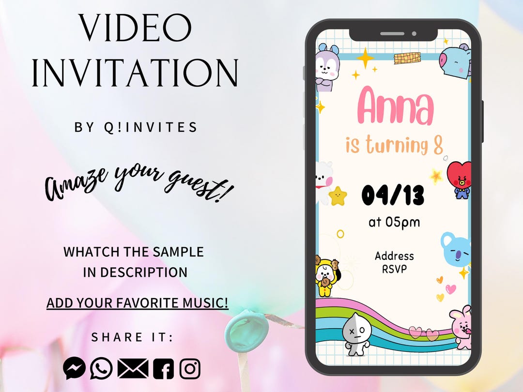 BT21 Video Invitation, BT21, BT21 Animated Invitation,bt21 Birthday ...