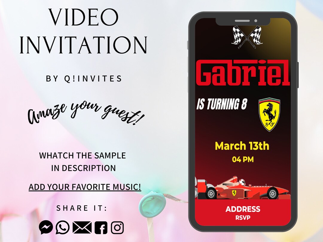 Ferrari Birthday Video Invitation: Animated Party Invite - Etsy