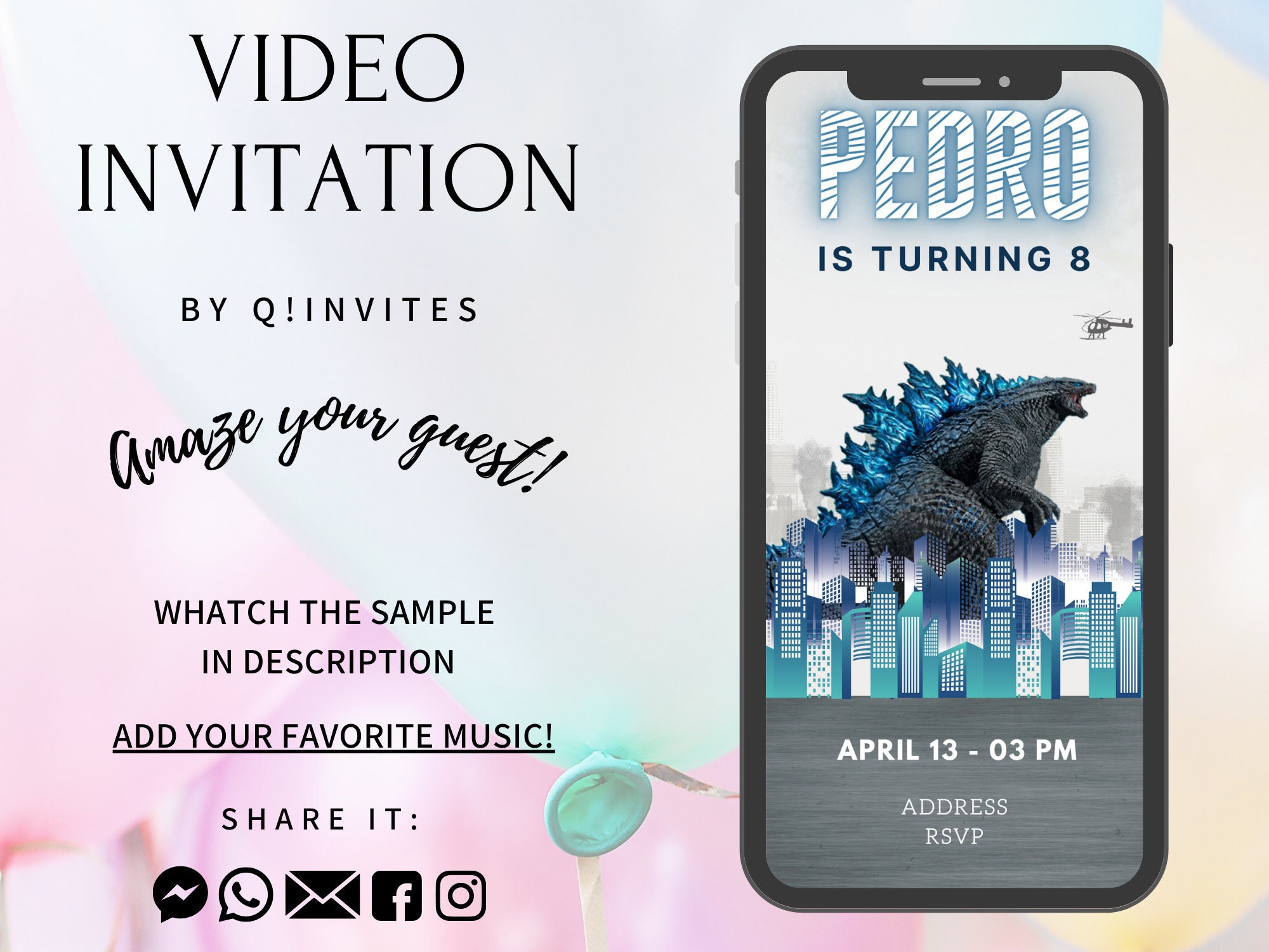 Godzilla Video Invitation,godzilla, Godzilla Animated Invitation ...