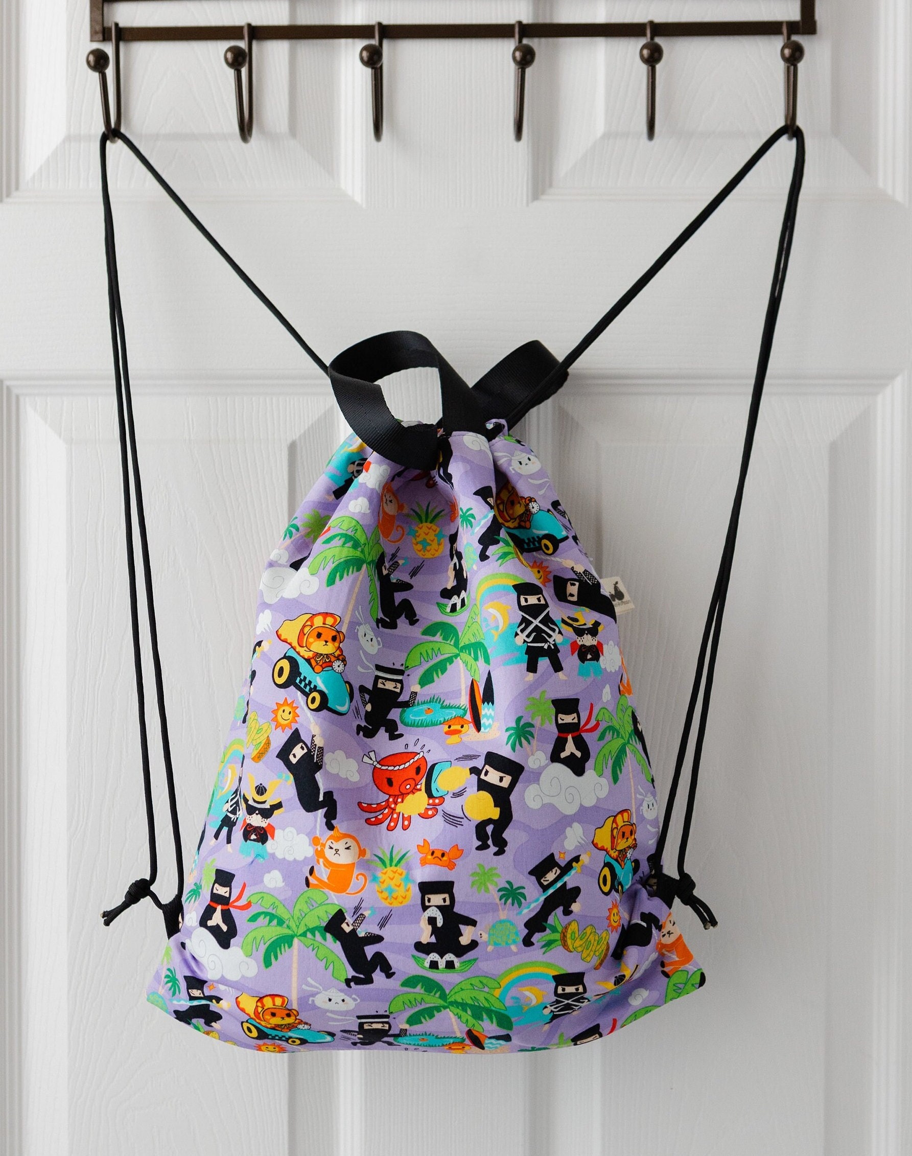 Drawstring Backpack With Handles, Anime Cotton Print Drawstring Bag ...