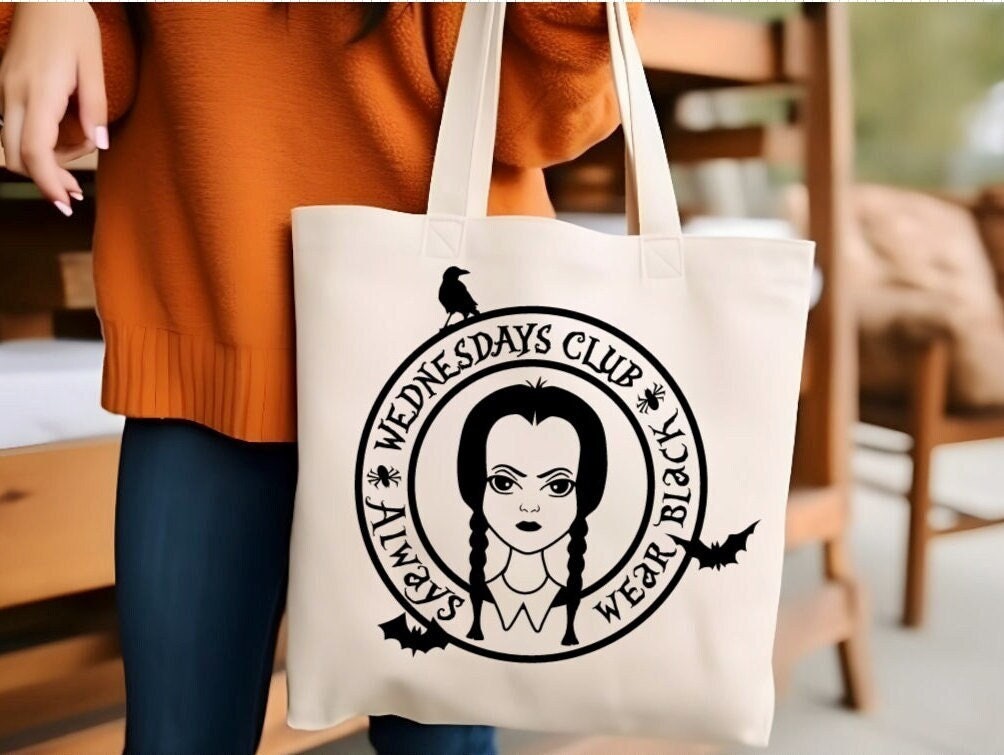 Wednesday Spooky Club Tote, Always Wear Black Club Bag, Cotton Shoulder ...