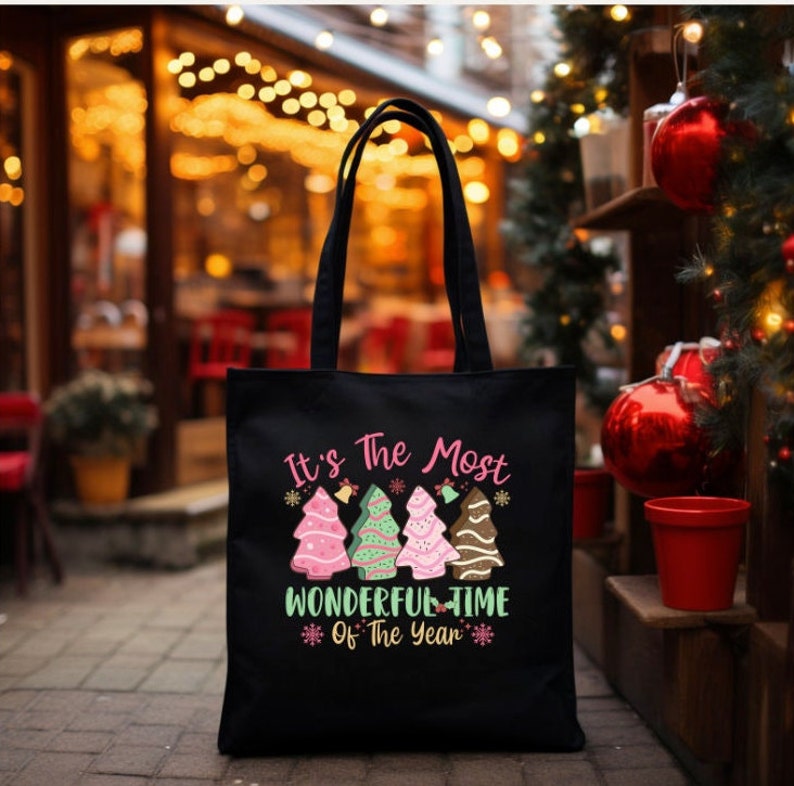 Cute Christmas Tree Cakes Shoulder Tote Bags, Christmas Gift Bag ...