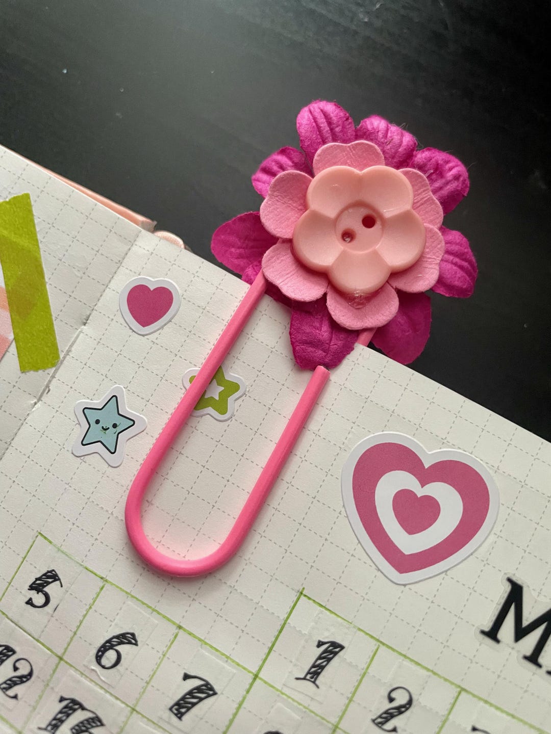 Large Floral Button Charm Bookmark Paper Clip, Scrapbook Page Marker ...