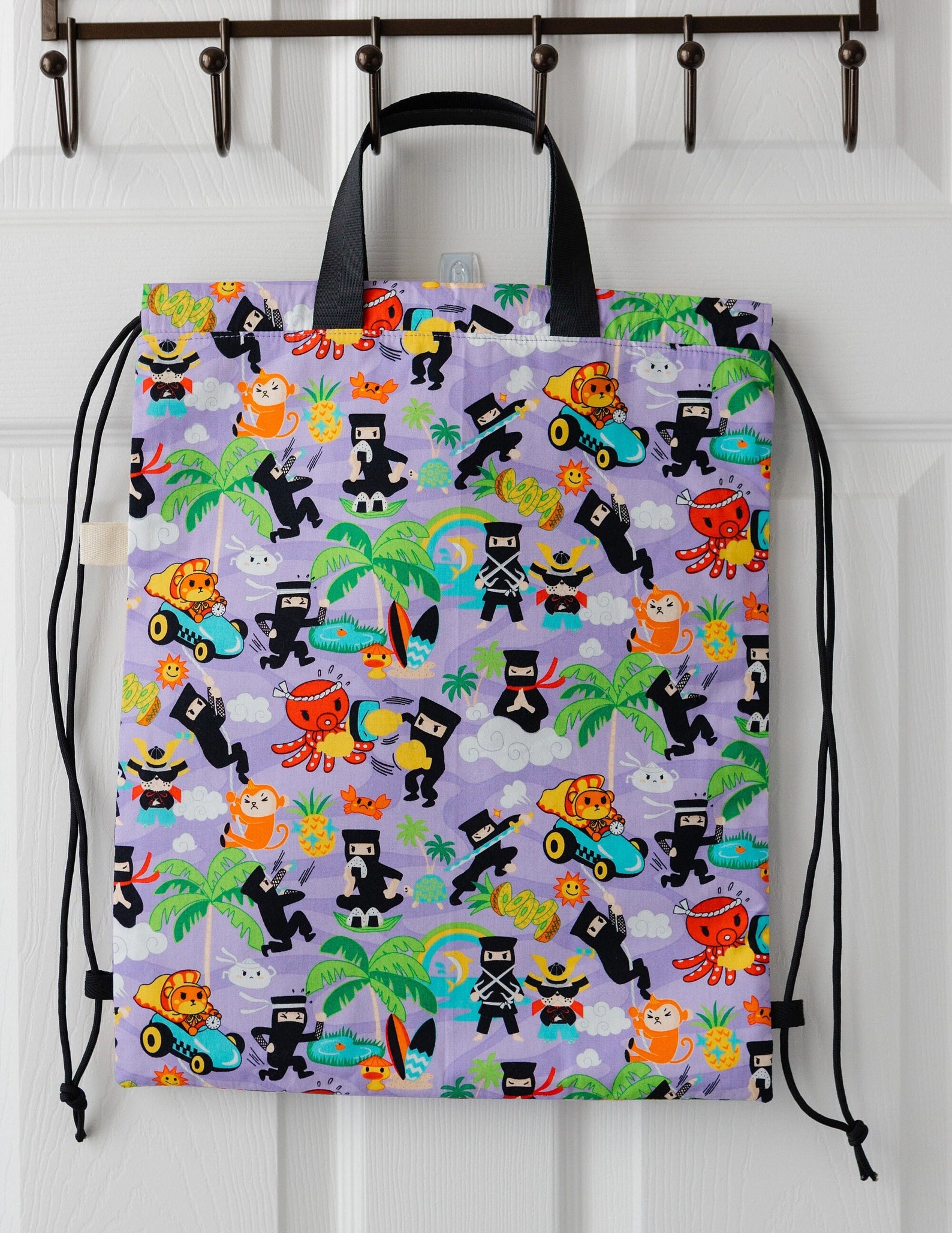Drawstring Backpack With Handles, Anime Cotton Print Drawstring Bag ...