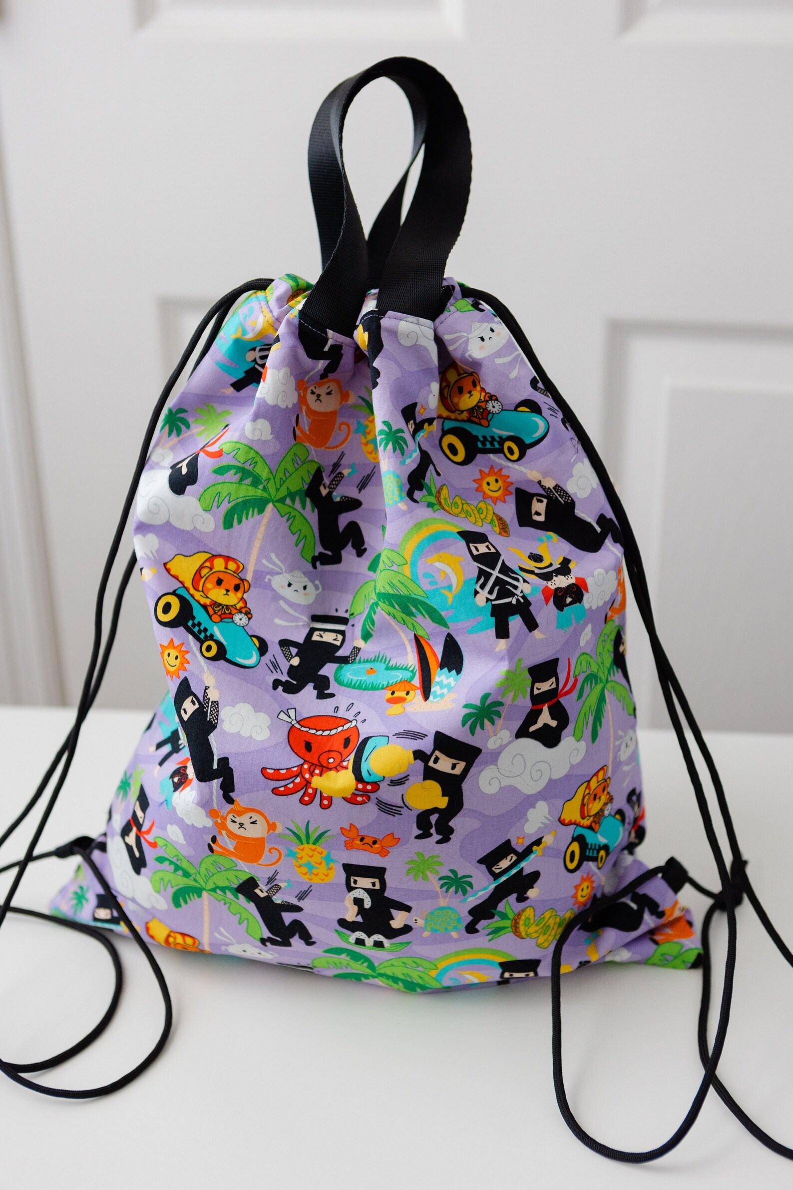 Drawstring Backpack With Handles, Anime Cotton Print Drawstring Bag ...
