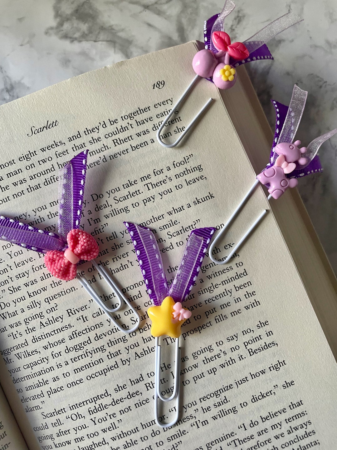 Purple Ribbon Bookmark Clips, Page Maker, Planner Clips, Planner ...