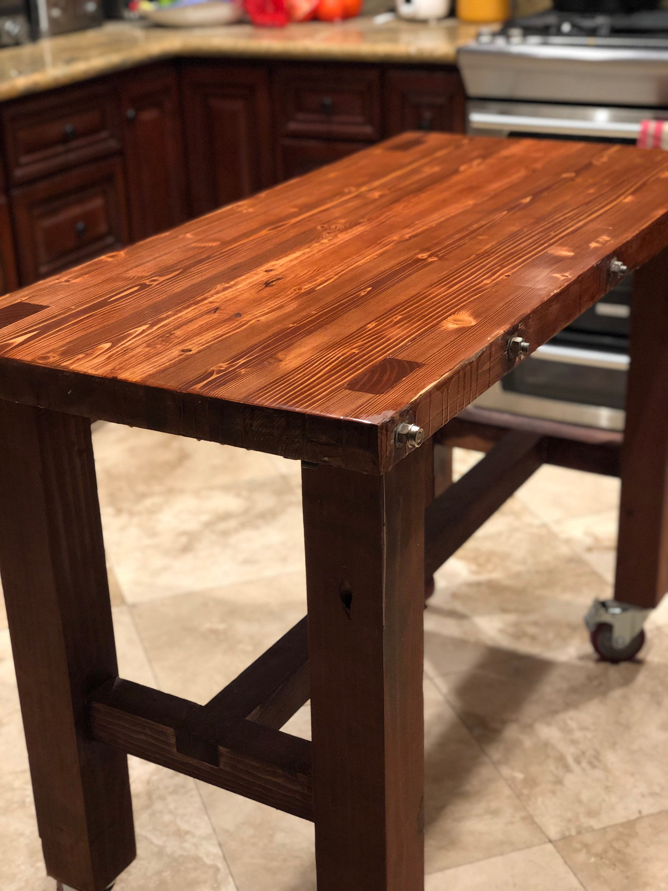 Solid Butcher Block Kitchen Island / High Top Kitchen Table / Standing ...