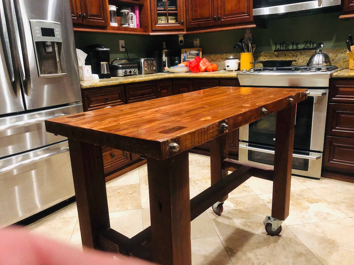 Solid Butcher Block Kitchen Island / High Top Kitchen Table / - Etsy