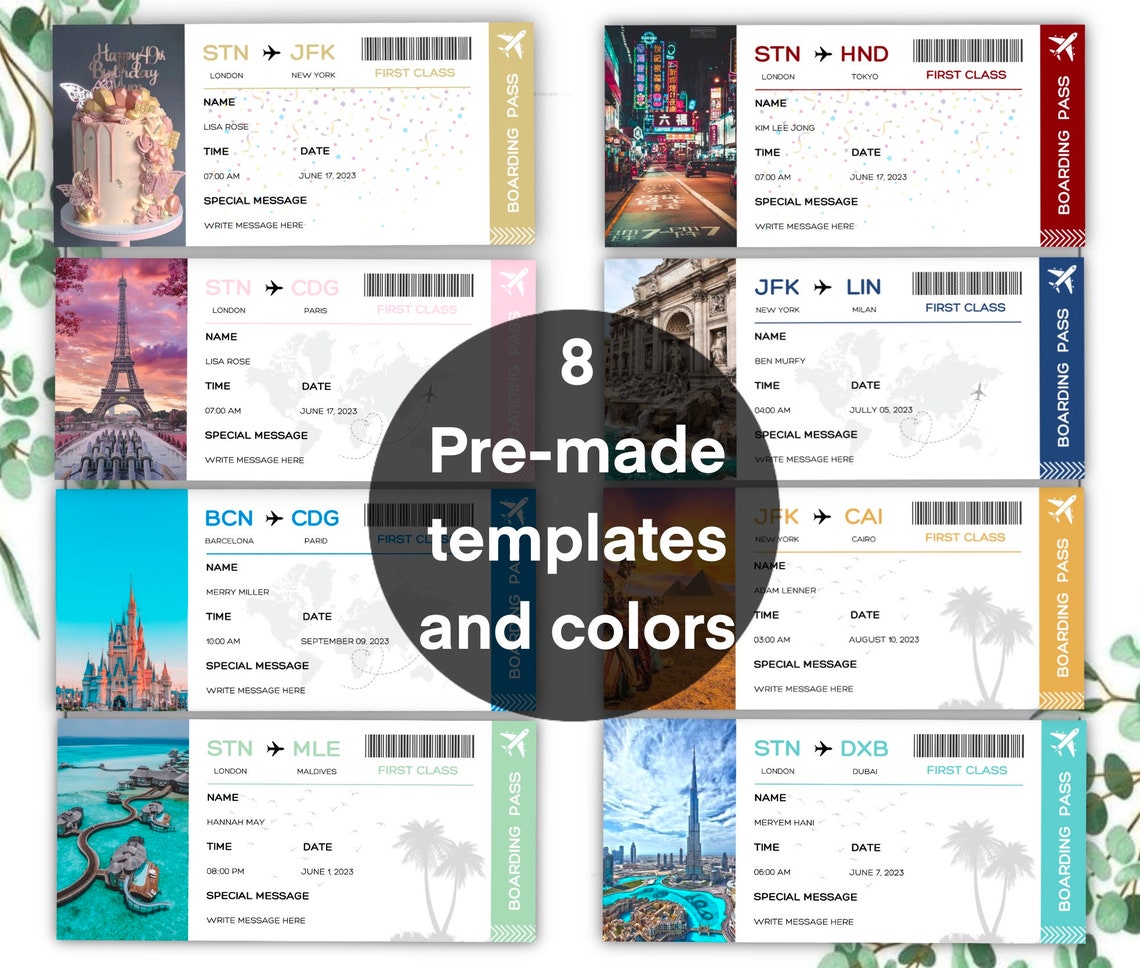 Editable Boarding Pass Template, Printable Airline Flight Ticket, Canva ...