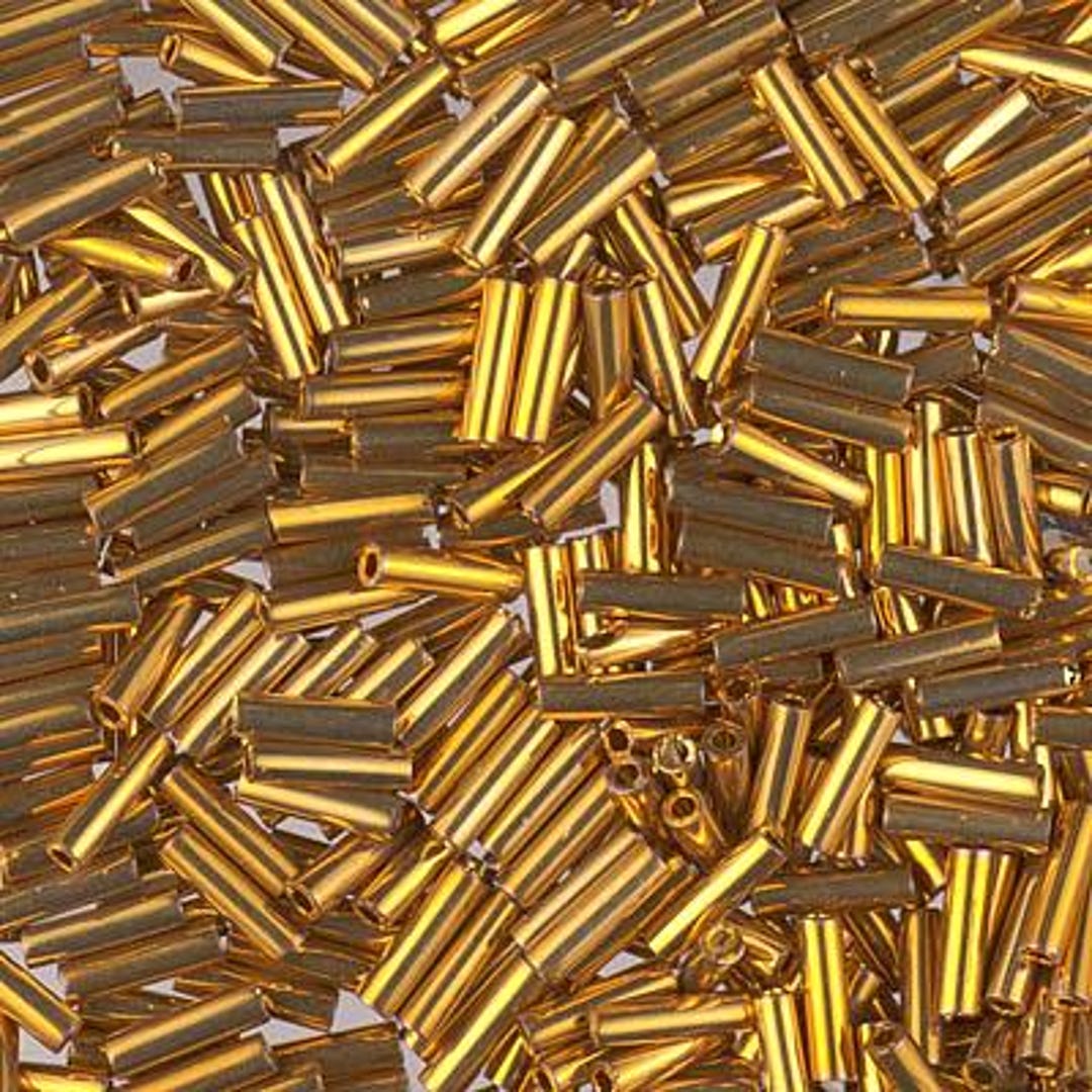 BGL2-1983 Miyuki Bugle Beads Sizes 6mm 24kt Dark Yellow Gold Sold 25 ...