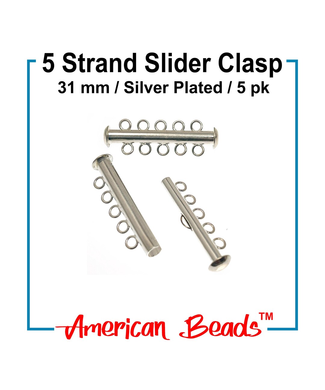 Slider Clasps, 5 Strand Sterling Silver, 31 Mm X 6 Mm, 5 Pk, American ...