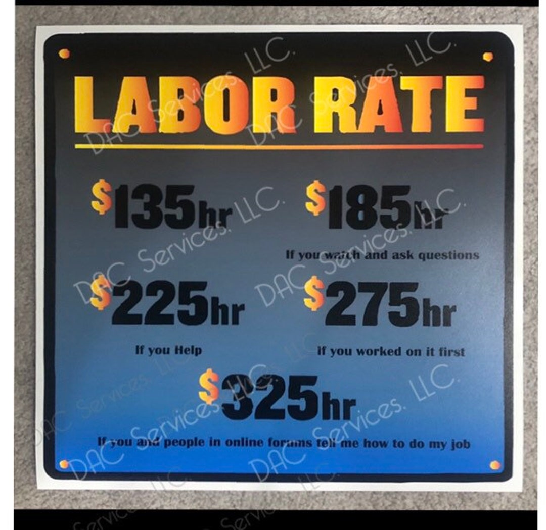 Garage Labor Rate Decal Sign - Etsy