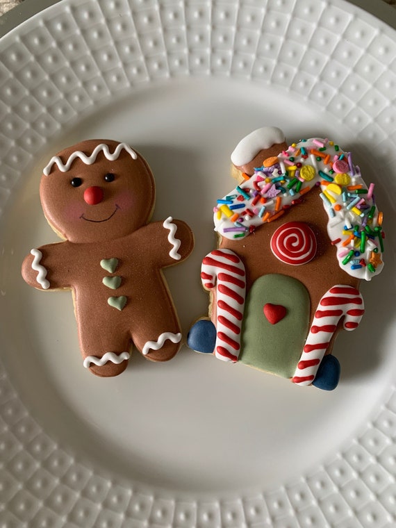 Gingerbread House and Man Cookie Set / Gingerbread Favors / - Etsy