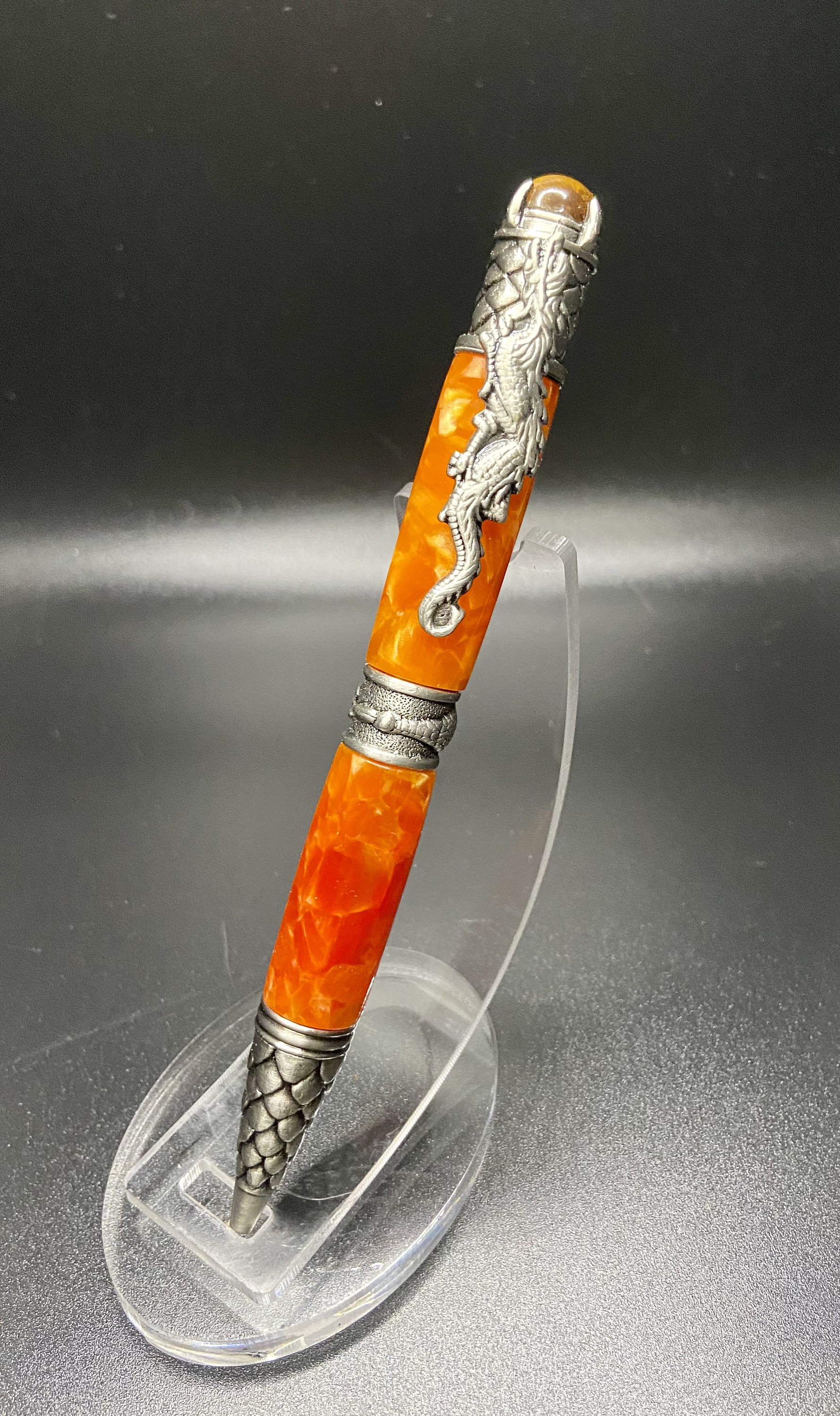 Handmade Dragon Pen. Custom Orange Mica Dragon Pen Design. - Etsy