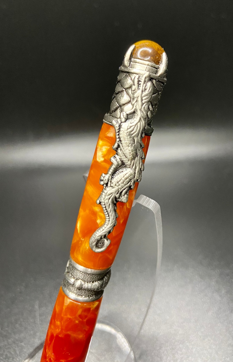 Handmade Dragon Pen. Custom Orange Mica Dragon Pen Design. - Etsy