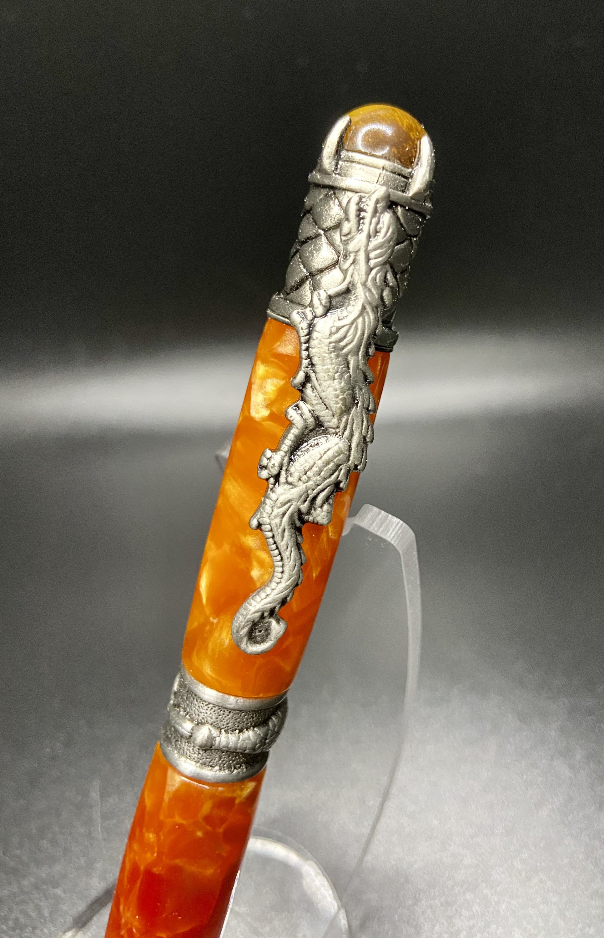 Handmade Dragon Pen. Custom Orange Mica Dragon Pen Design. - Etsy