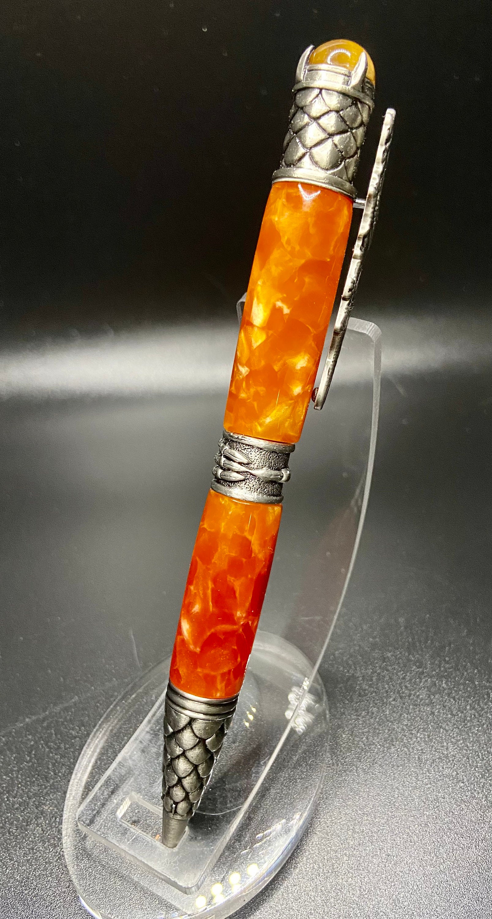 Handmade Dragon Pen. Custom Orange Mica Dragon Pen Design. - Etsy