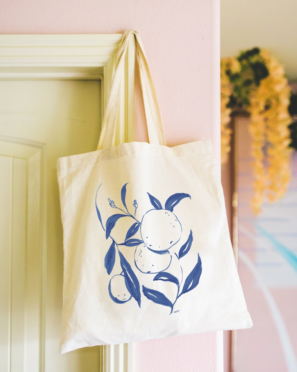 Aesthetic Oranges Tote Bag, Blue Watercolor Citrus Fruit Orange ...