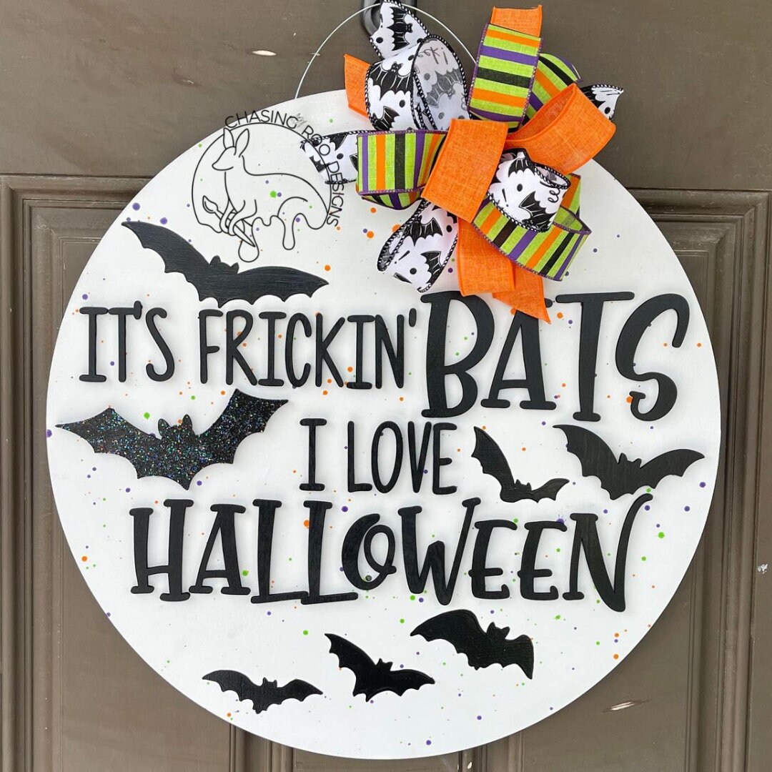 PAINTED It's Freakin Bats Door Hanger Halloween Bats Door Sign Fall ...
