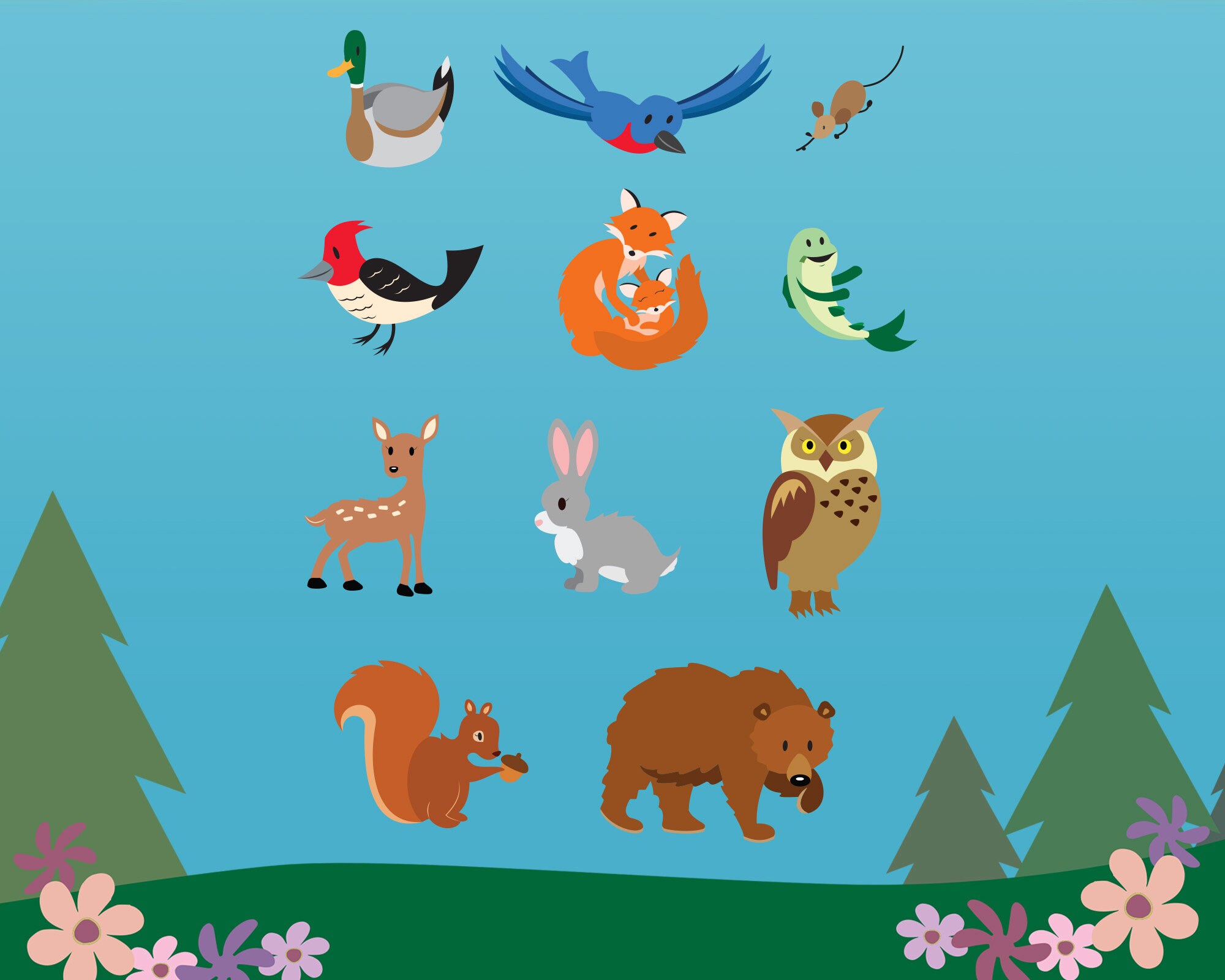 11 Cute Forest Woodland Animals SVG PNG Bundle Cricut & Silhouette ...