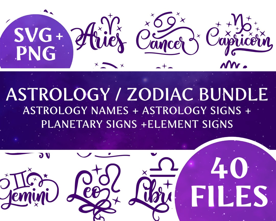 40 Astrology Zodiac Files - Names Planetary Signs Element Signs + Chart ...