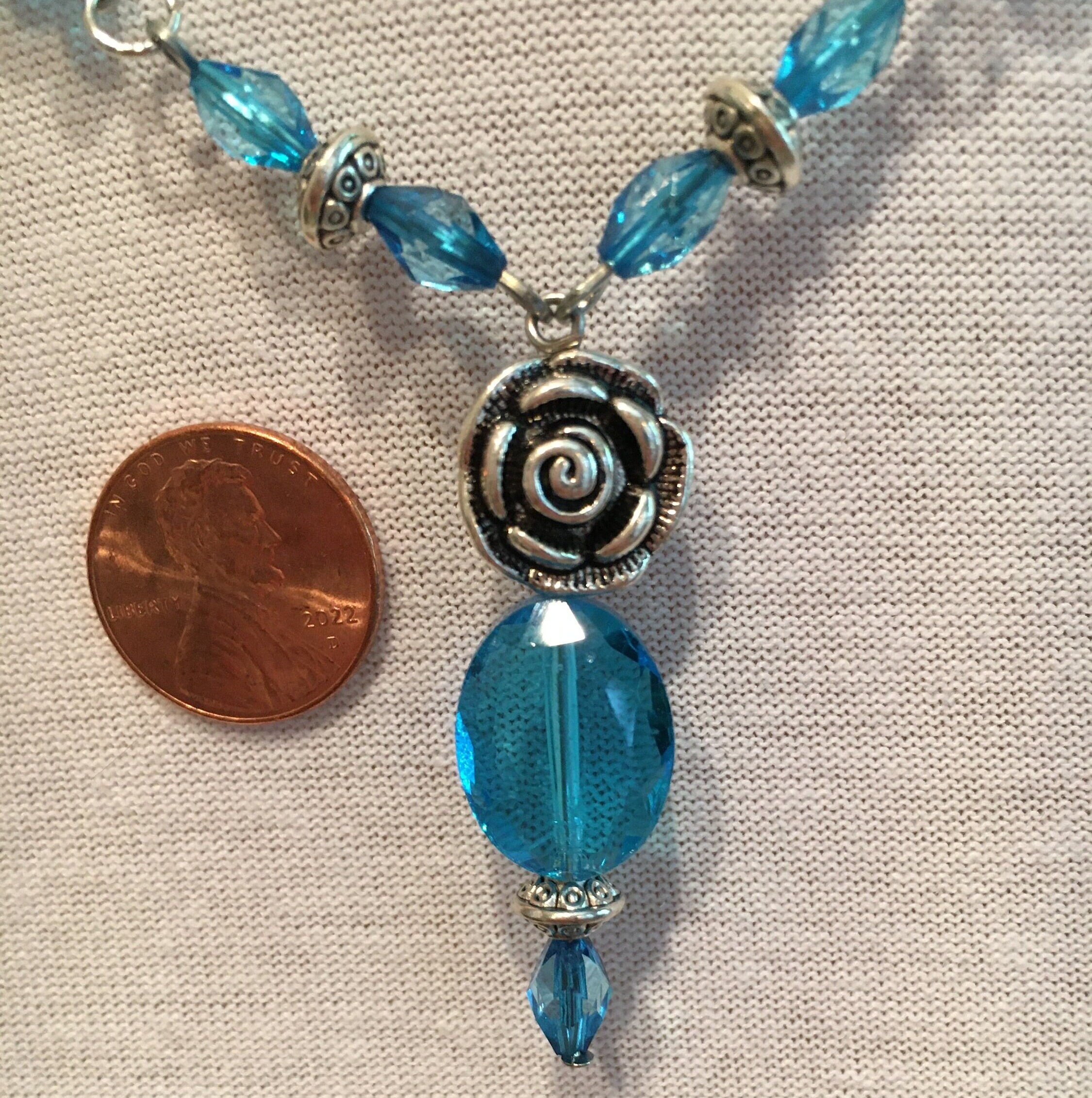 Pretty Silver Rose Turquoise Blue Pendant Necklace Set - Etsy