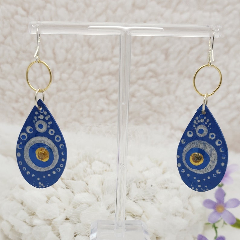 Blue Hand Painted Wooden Earrings | Wooden Boho Earrings | Statement ...