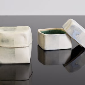 Two Small Boxes, Gray Ceramic Ring Boxes With Turquoise Glaze Inside - Etsy