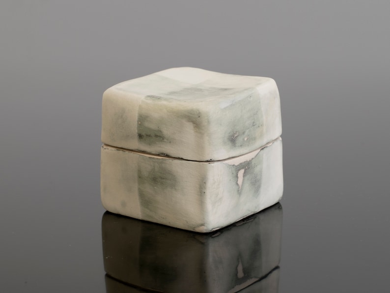 Two Small Boxes, Gray Ceramic Ring Boxes With Turquoise Glaze Inside - Etsy