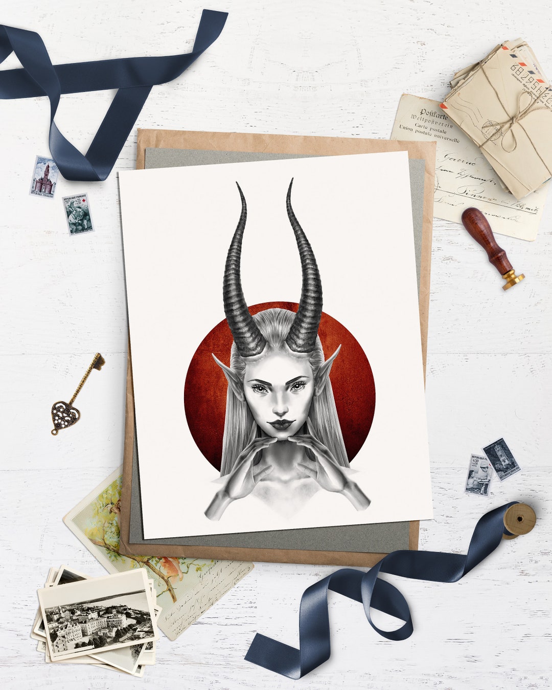 Horned Woman Wall Art Print - Etsy