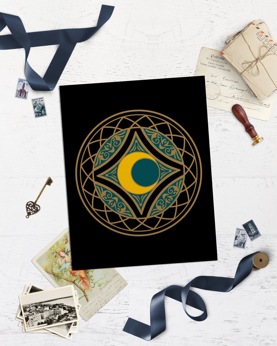 Art Deco Yellow Moon Wall Art Print - Etsy