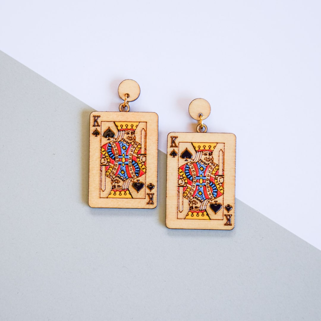 Poker Card King of Spades Hand-painted Wooden Earrings - Etsy