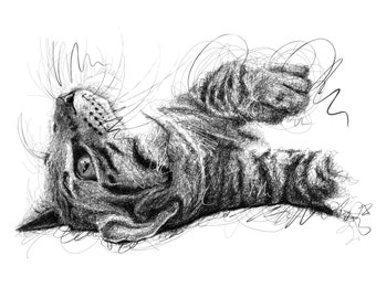 BRITISH HARE SCRIBBLE, Realistic Scribbled Ink Drawing, Wildlife Animal ...