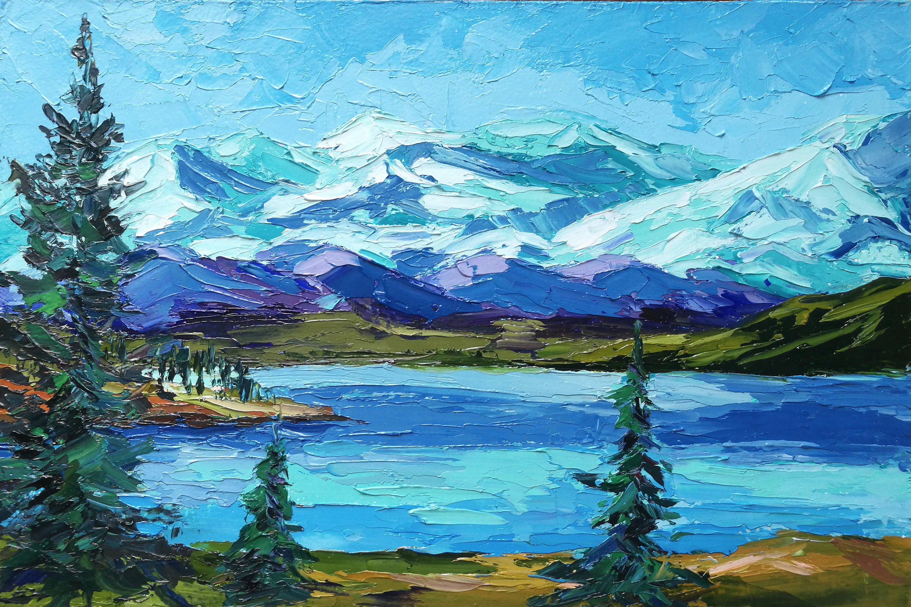 Alaska Painting Original Art Denali Park Alaska Mount Lake | Etsy