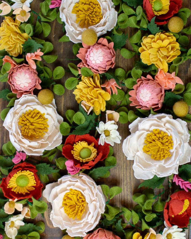 Rose Daisy Azalea Poppy Garland Felt Flowers - Etsy
