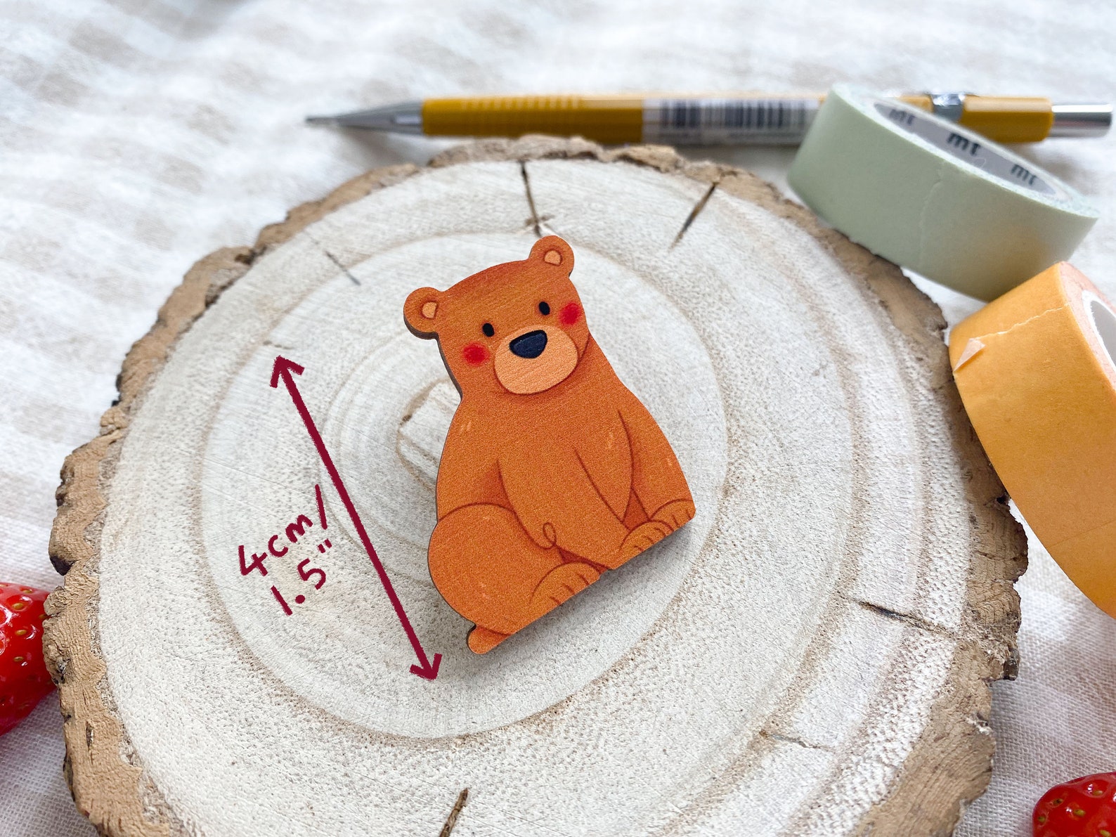 Bear Cub Pin Cute Bear Wooden Pin / Badge Illustration / - Etsy UK