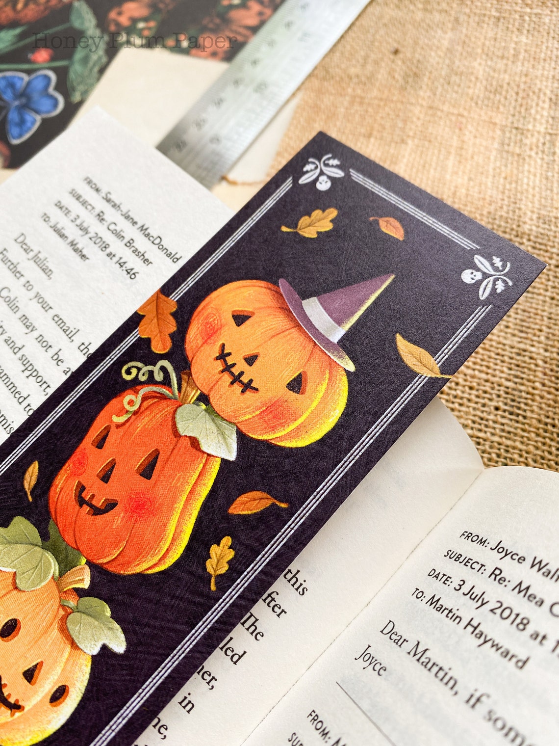 Midnight Pumpkins Bookmark Double Sided Spooky Halloween Art - Etsy