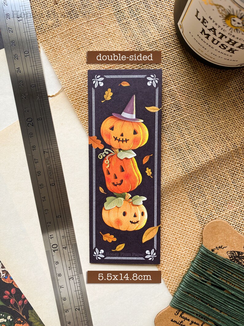 Midnight Pumpkins Bookmark Double Sided Spooky Halloween Art - Etsy