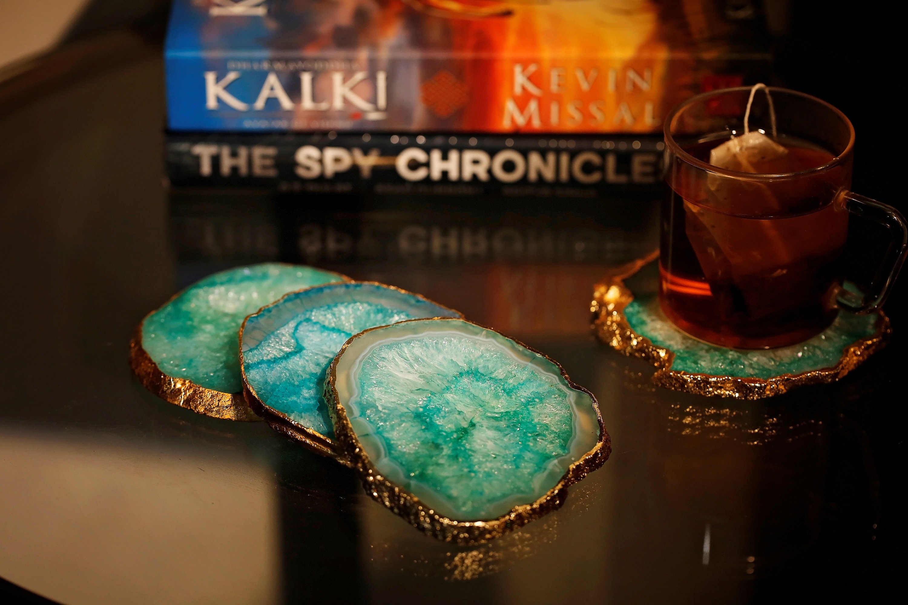 Agate Coasters With Gold Edge set of 4 Piece - Etsy