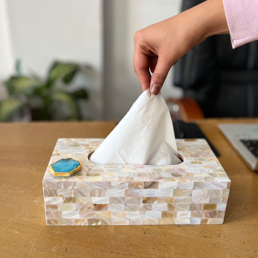 Tissue Bin Tissue Box Holder for Dining Table Mother of Pearl Napkin ...