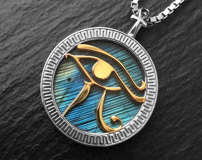 Gold and Silver Eye of Horus Pendant / Necklace With Labradorite ...