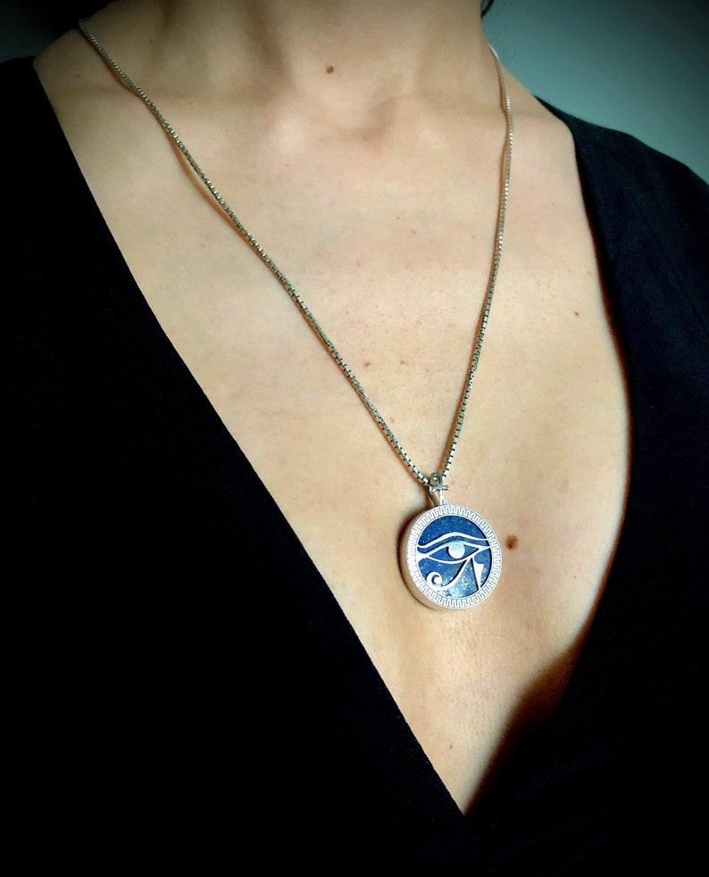 Eye of Ra Egyptian God of Sun Silver Pendant and Necklace With Lapis ...