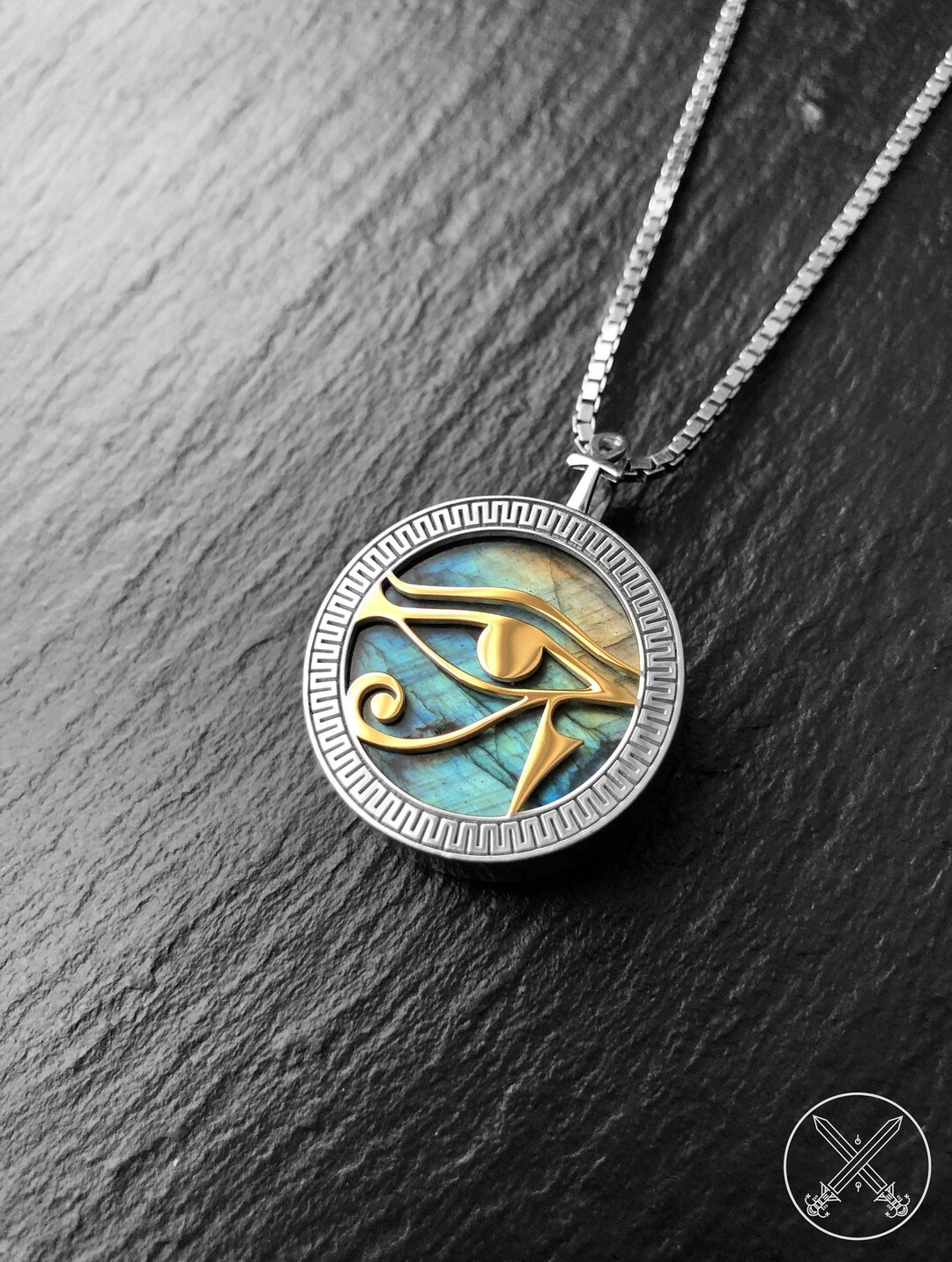 Gold and Silver Eye of Ra Pendant / Necklace With Labradorite Gemstone ...