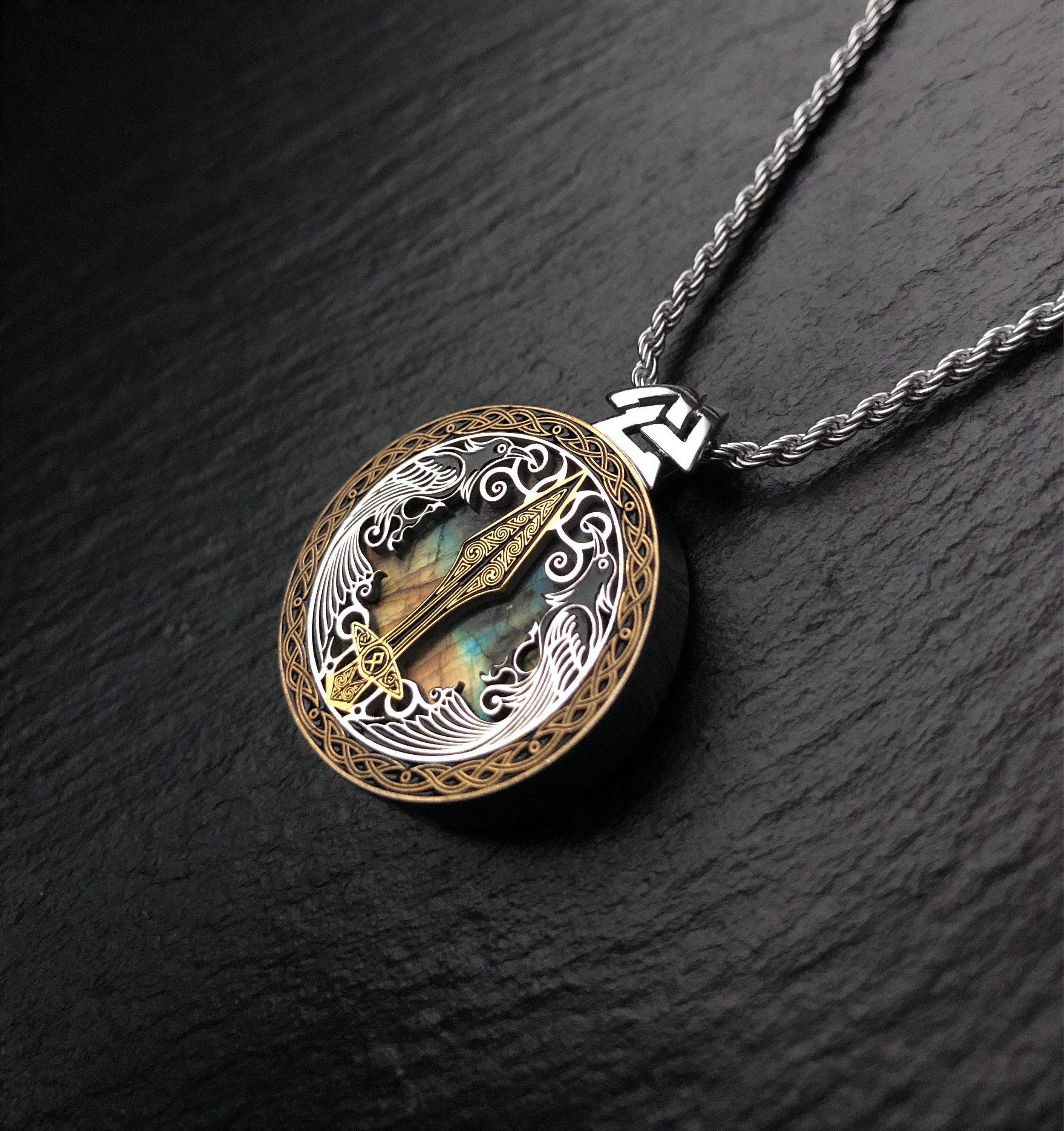 Odin's Spear Gungnir Pendant / Necklace With Valknut Symbol, Raven’s of ...