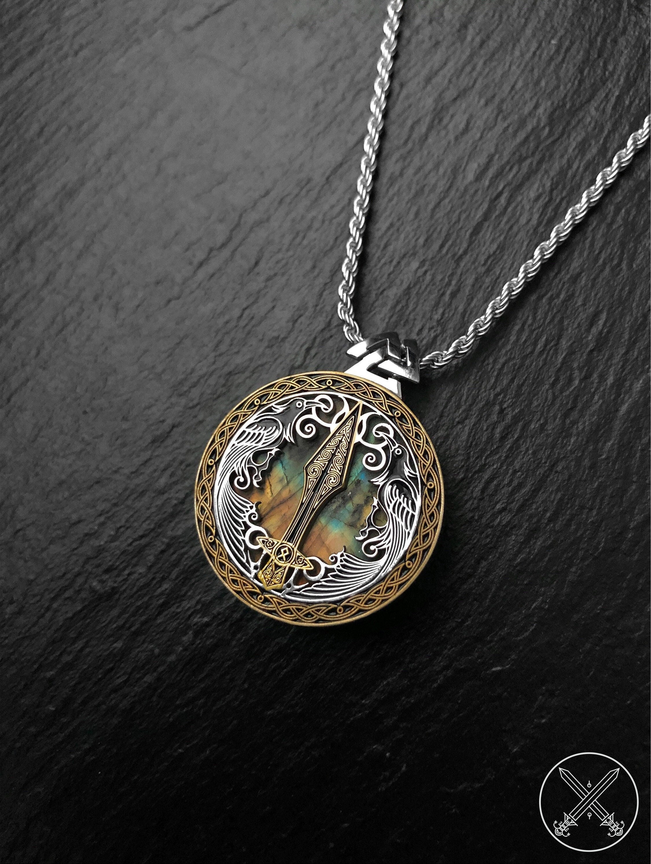 Odin's Spear Gungnir Pendant / Necklace With Valknut Symbol, Raven’s of ...