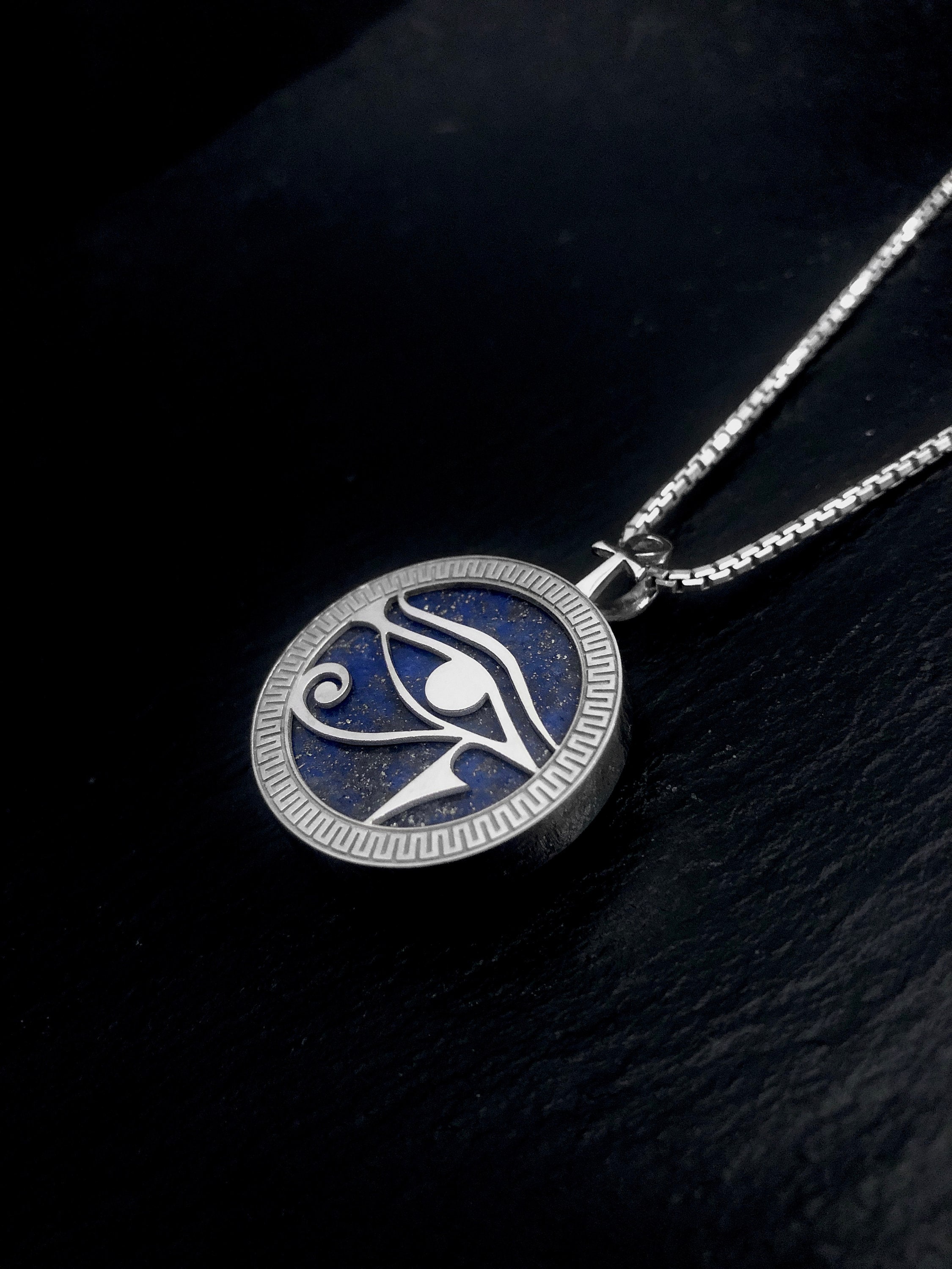 Eye of Ra Egyptian God of Sun Silver Pendant and Necklace With Lapis ...